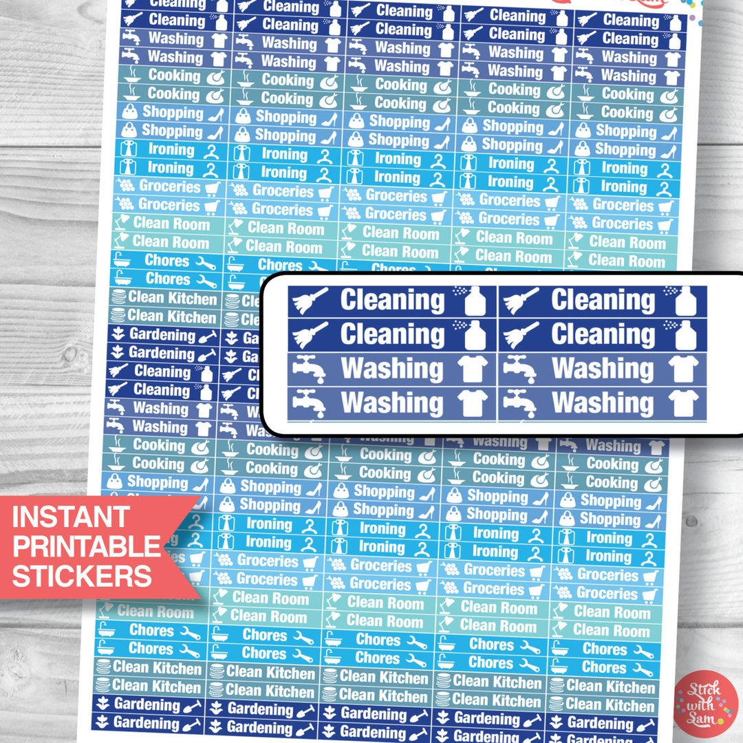 Blue Household Instant Stickers. Binder Header Printable Planner ...