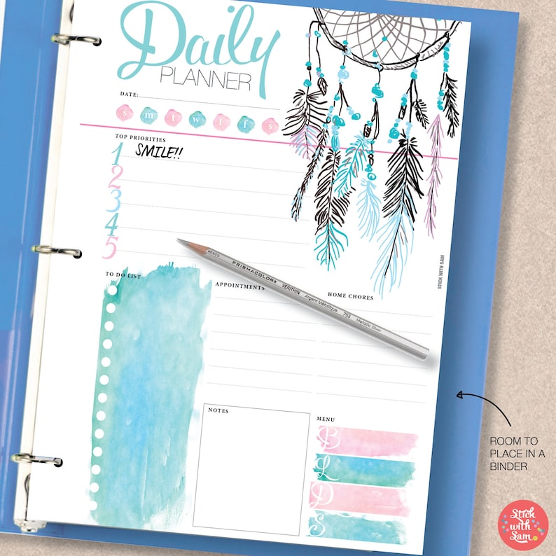 DAILY Planner Binder. Daily Printable Checklist. Dream Catcher - Etsy