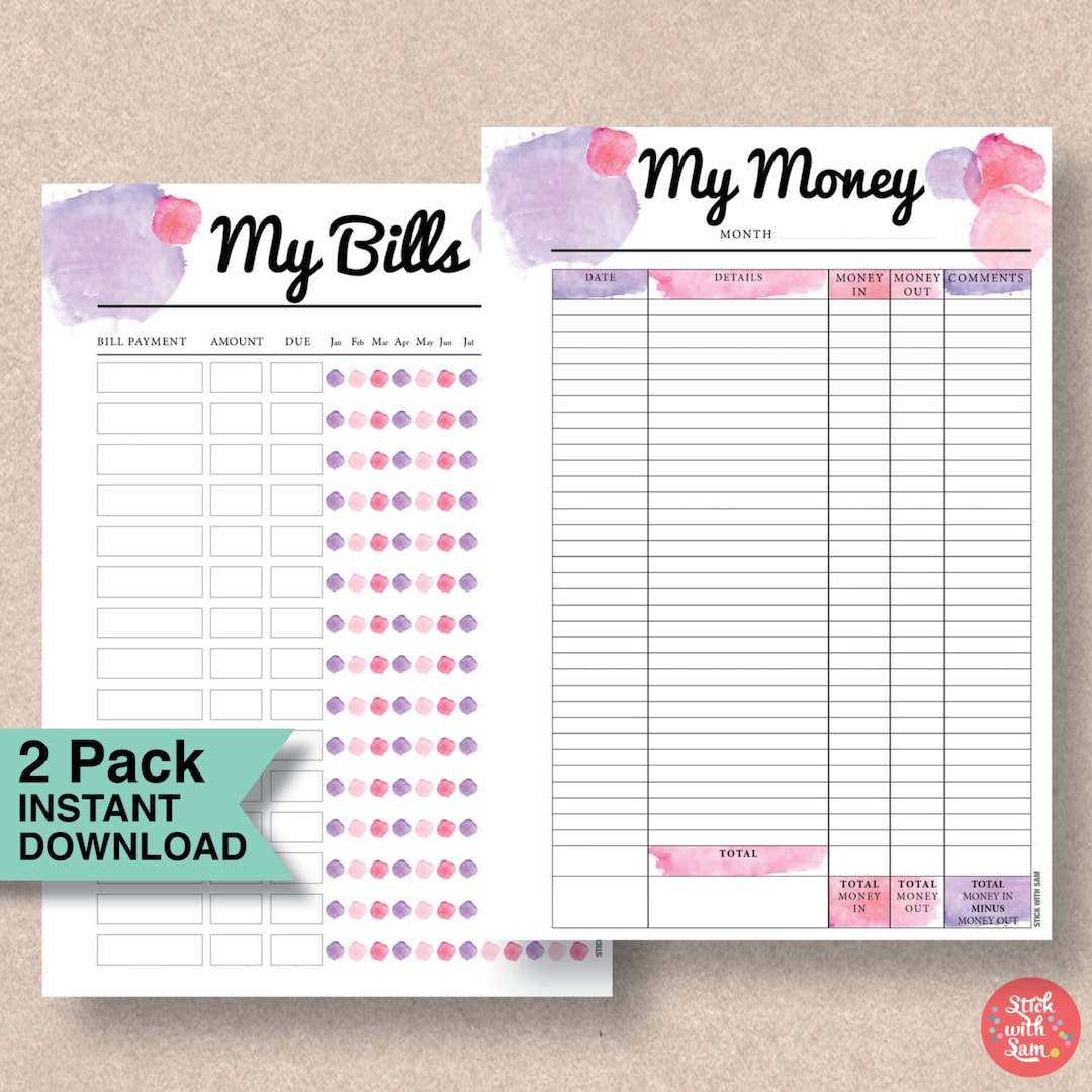 Money Printable Planner Pack. Instant Printable. 2 Pink Planners, Bills ...