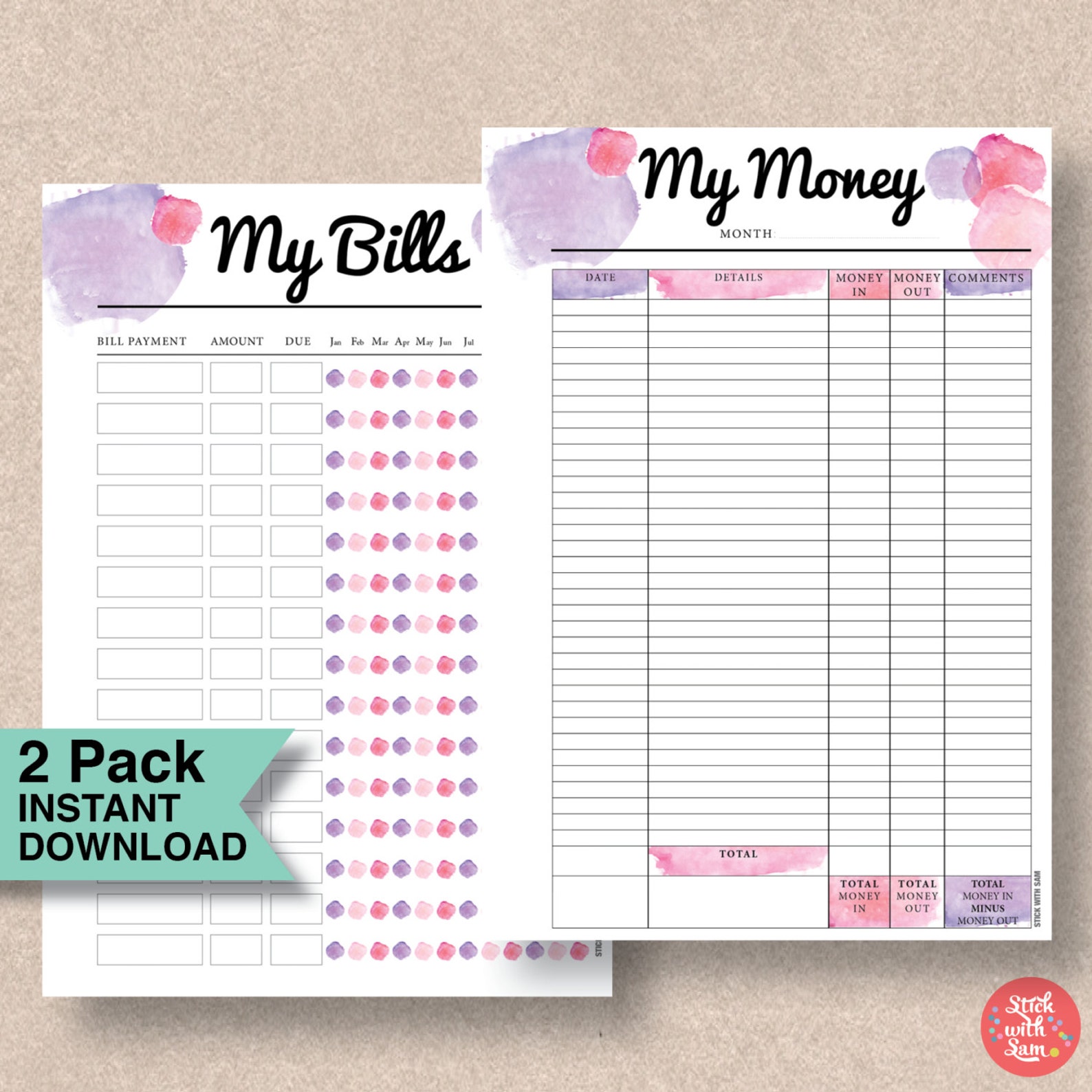 Money Printable Planner Pack. Instant Printable. 2 Pink | Etsy