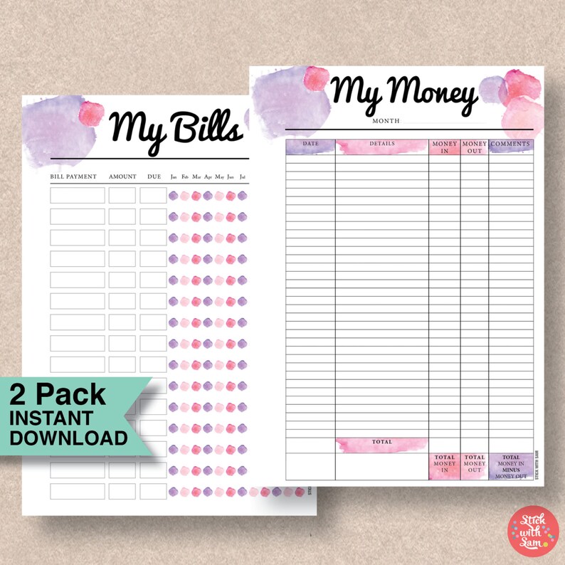 Money Printable Planner Pack. Instant Printable. 2 Pink | Etsy