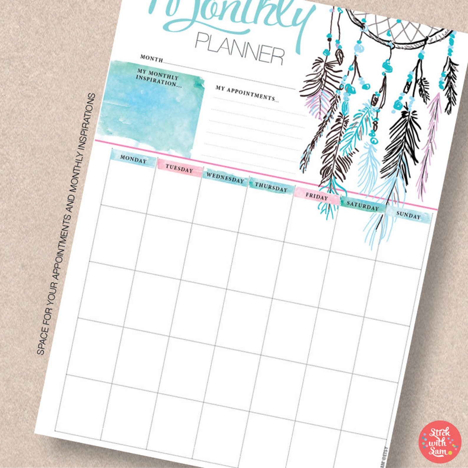 Boho Dream Catcher Printable Planner 5 Pack. Summer Trend Gift - Etsy