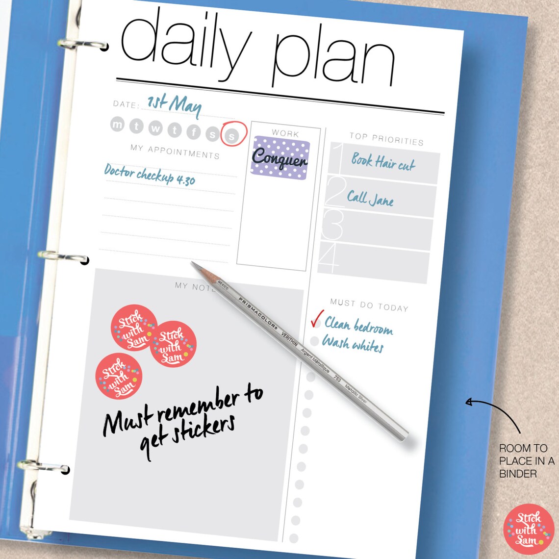 DAILY Insert Printable Planner Daily Portrait Page. Black & | Etsy