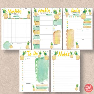 Planner Pack Pineapple Sunday to Saturday Start Printable Page Inserts ...