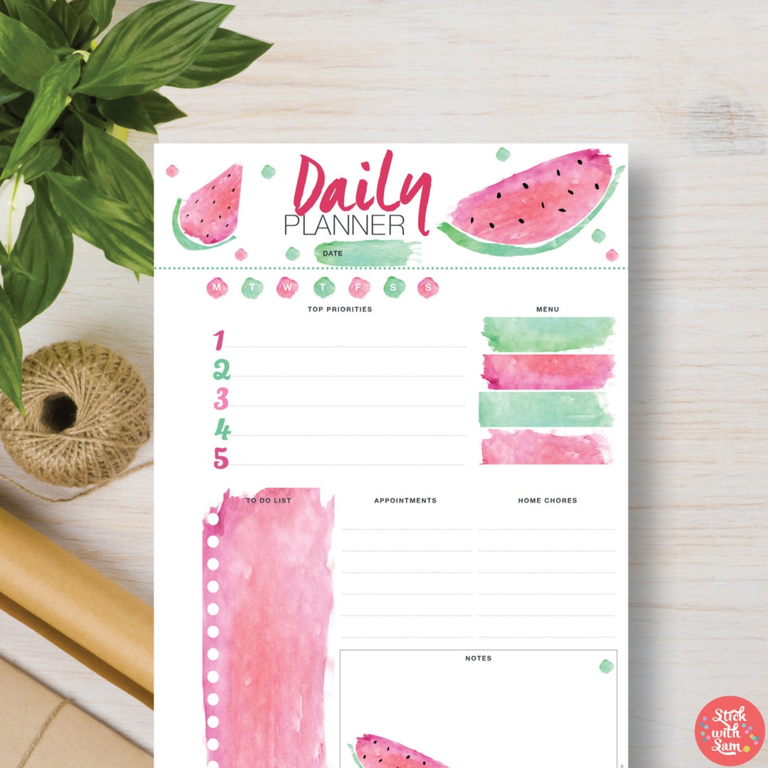DAILY Printable Watermelon Planner. Monday Start. You Receive 4 Sizes ...