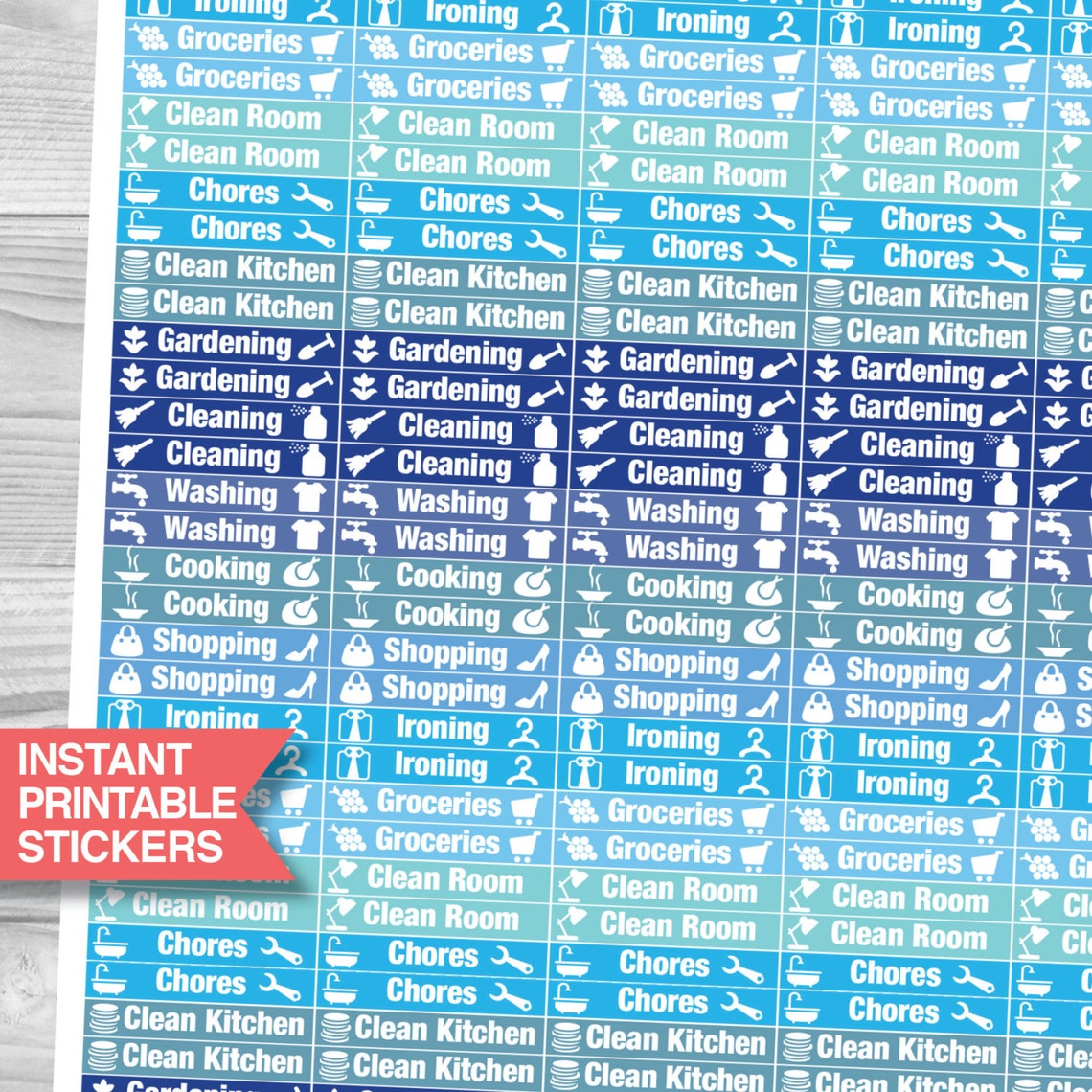 Blue Household Instant Stickers. Binder Header Printable | Etsy