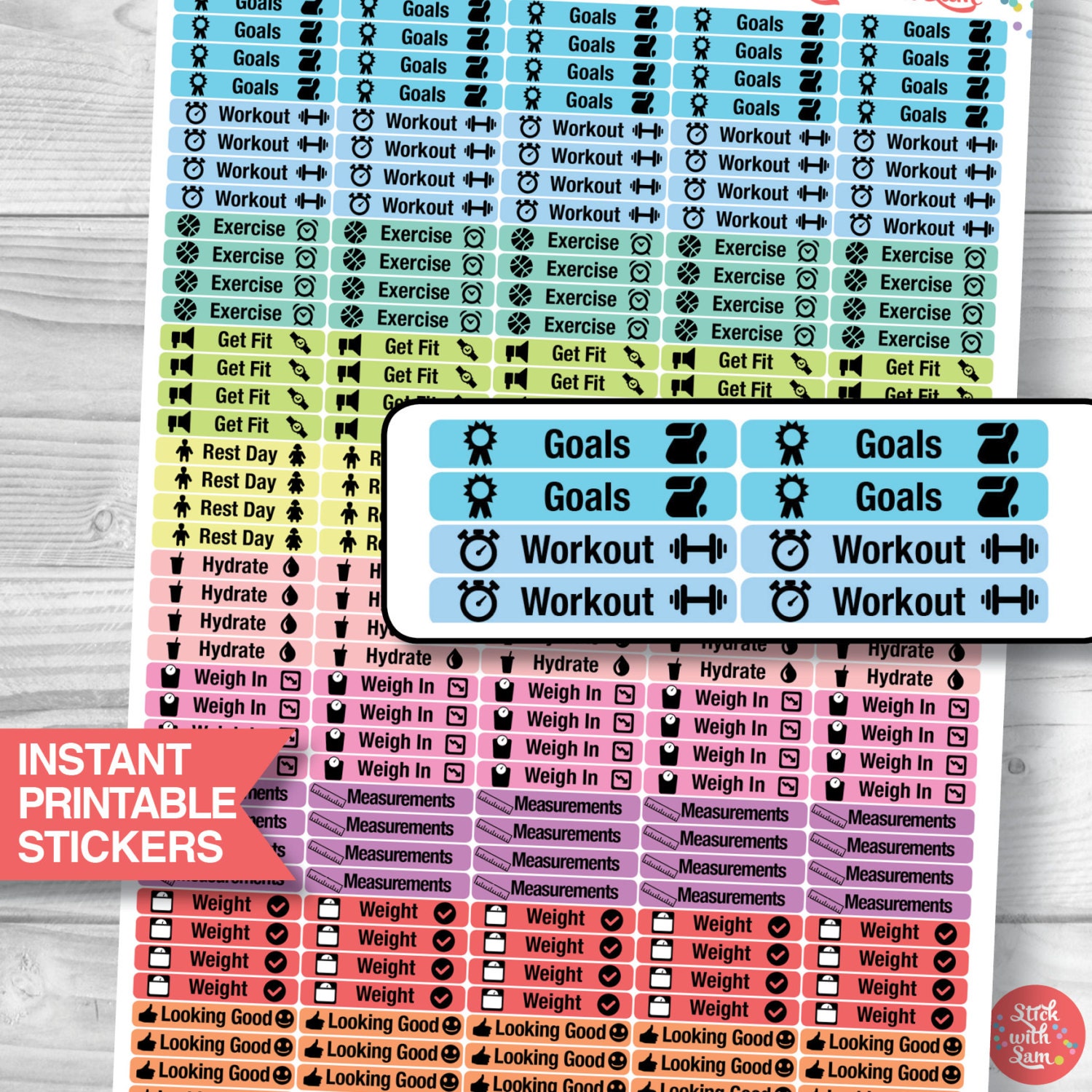 Instant Planner Fitness Stickers. 200 Instant Printable Planner Fitness ...