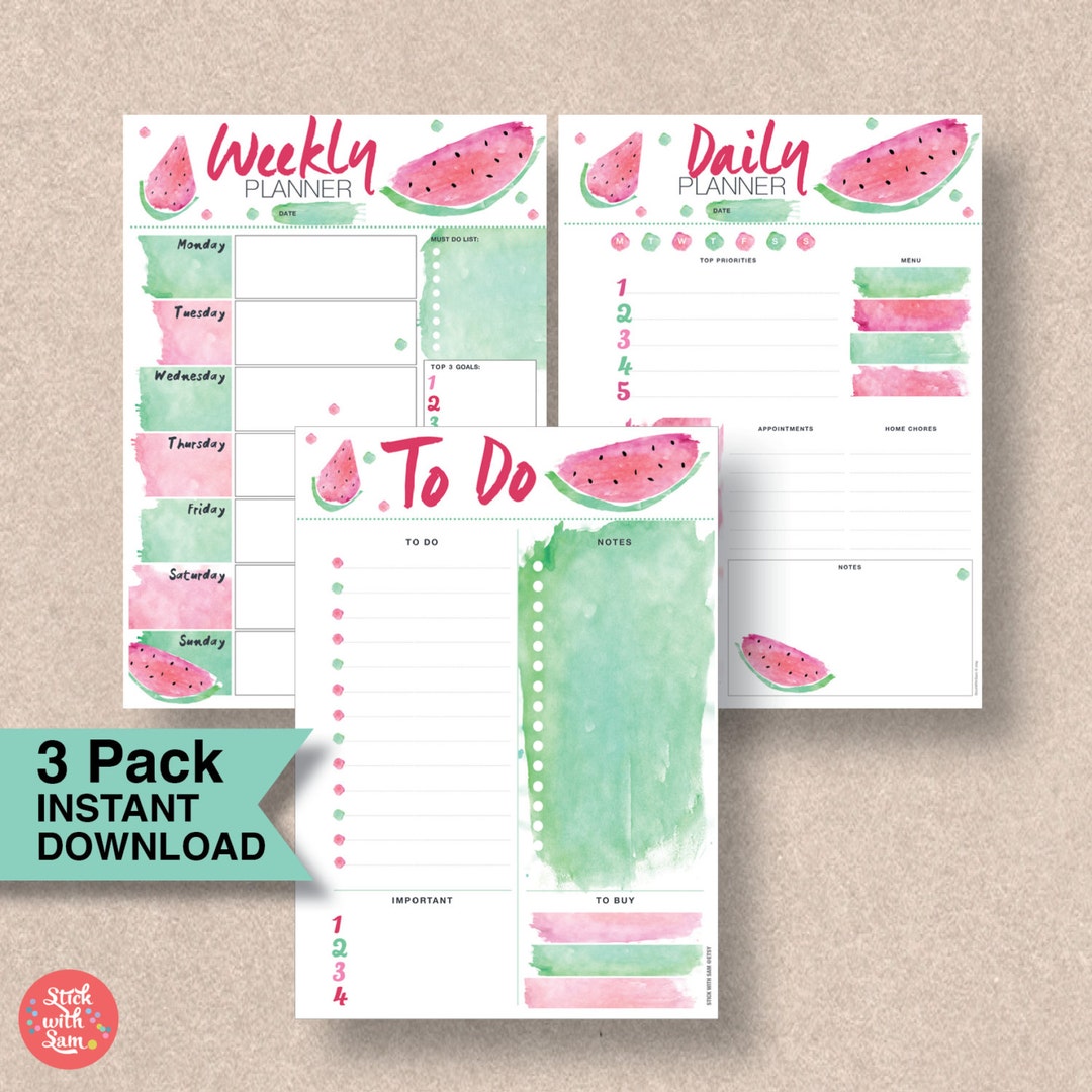 Watermelon Printable Planner Tropical Pack: Daily, Weekly Planner and ...