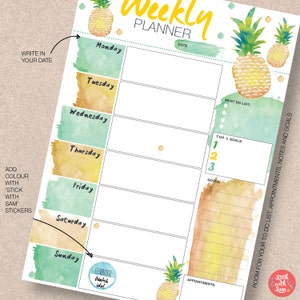 WEEKLY Pineapple Digital Instant Download. Printable Weekly Planner ...