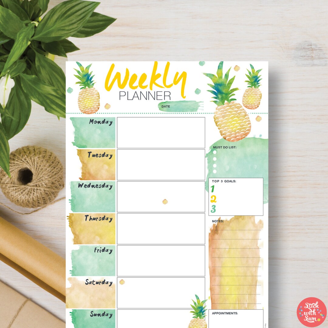 WEEKLY Pineapple Digital Instant Download. Printable Weekly Planner ...