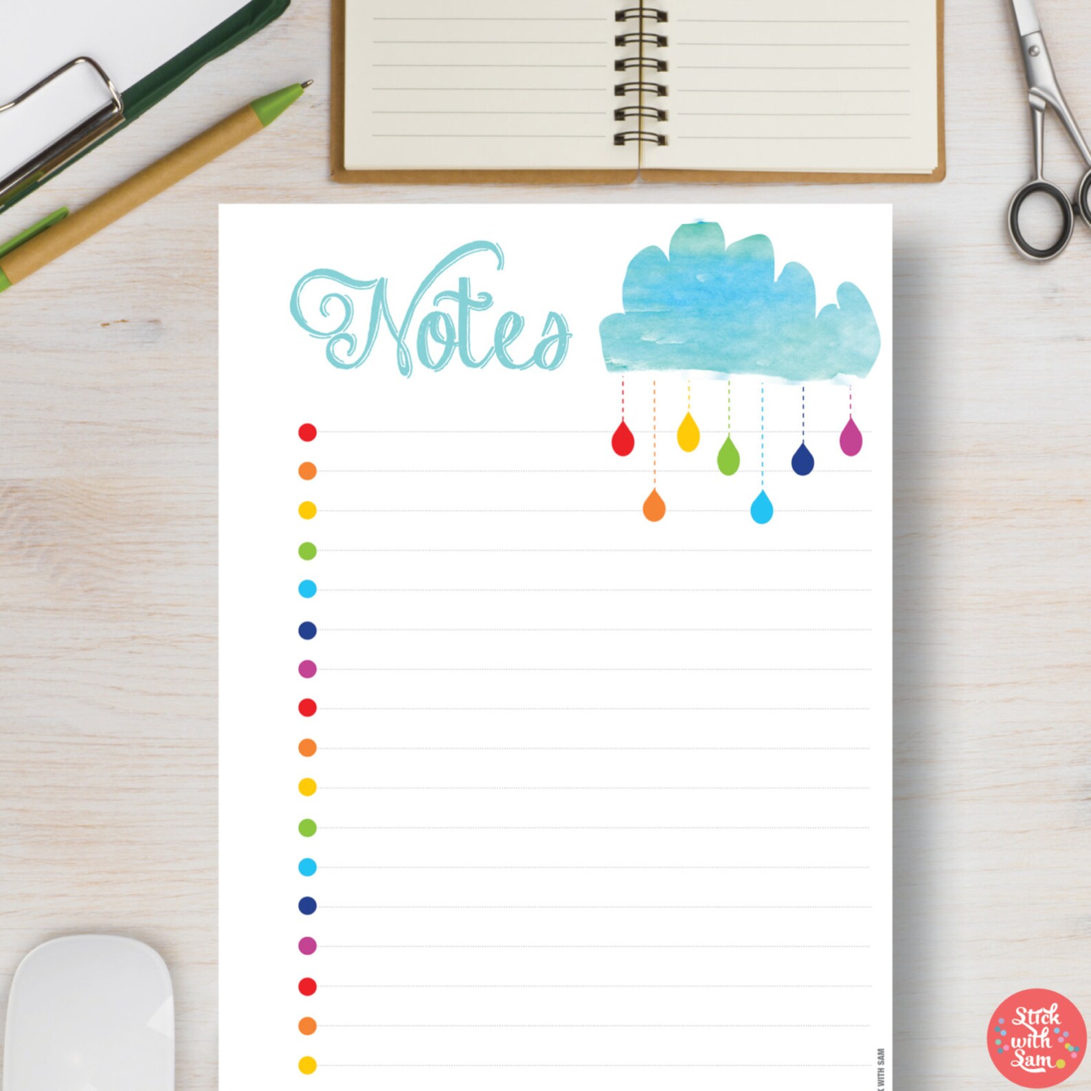 NOTES Raindrops and Cloud Printable Planner Notes. Journal | Etsy