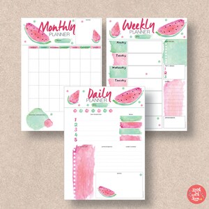 Watermelon Printable Planner Pack Daily, Weekly and Monthly Planners ...