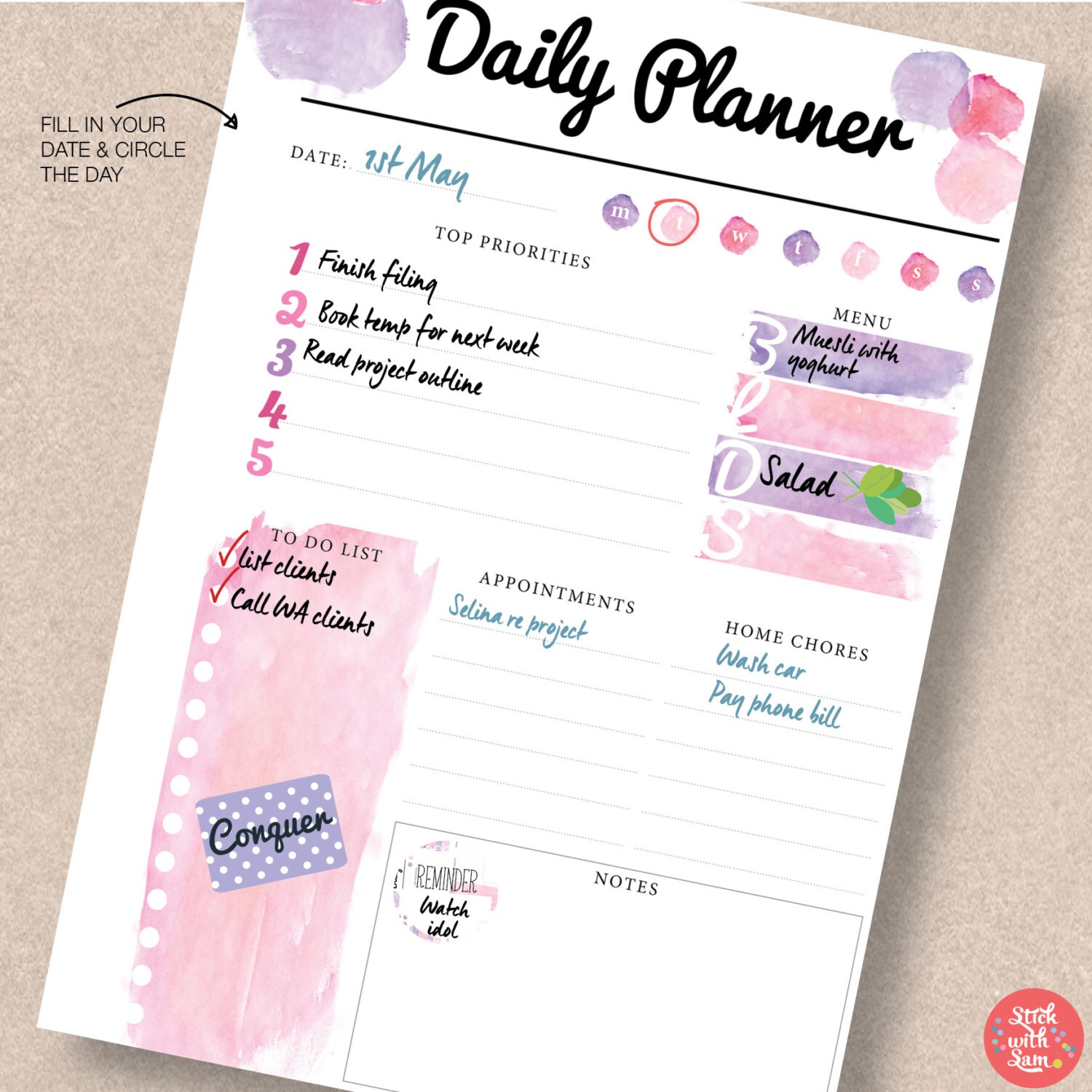 DAILY Printable Pink Planner. Monday Start. You Receive 4 - Etsy UK