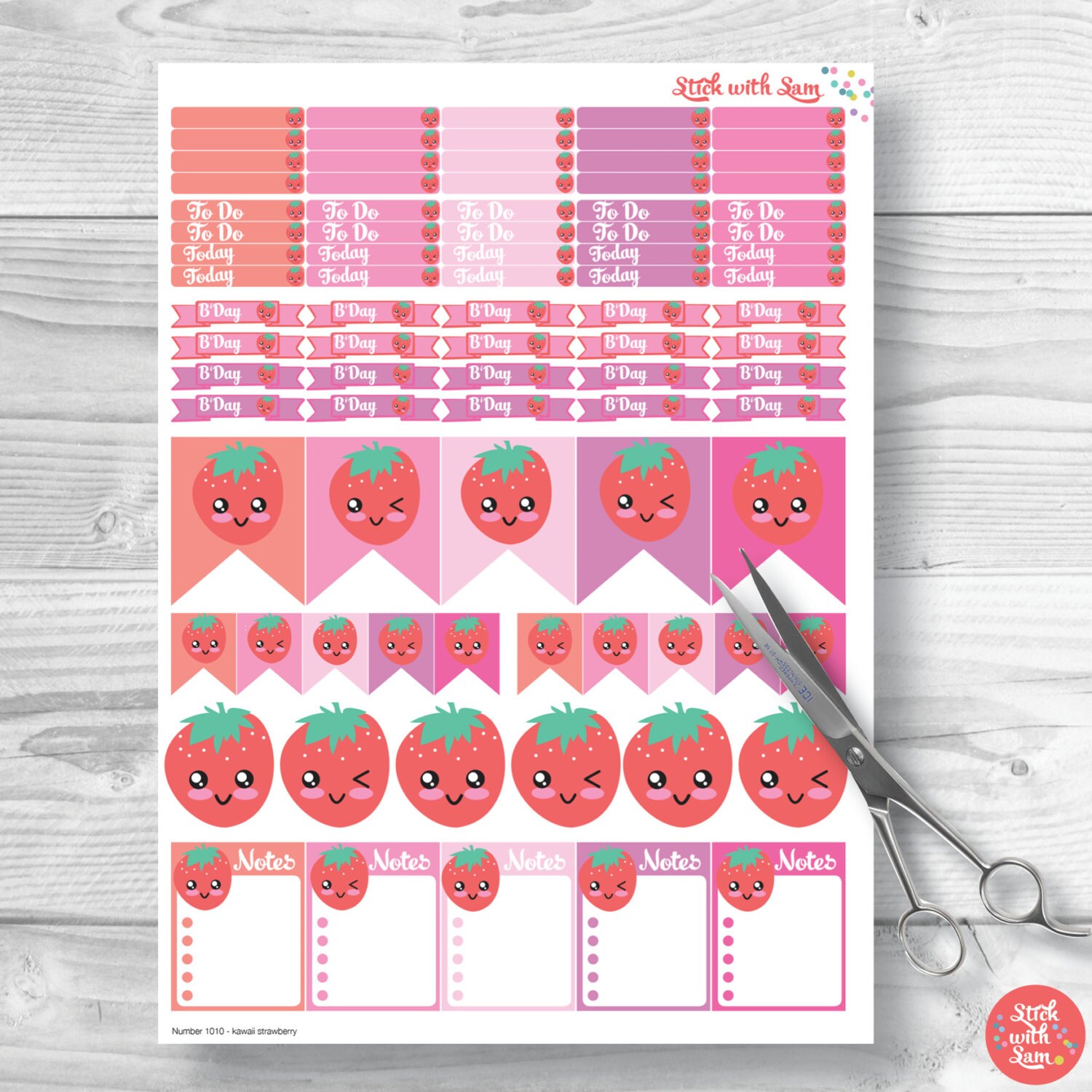 Diary Stickers PDF Download. Cute Strawberry Pink Printable | Etsy