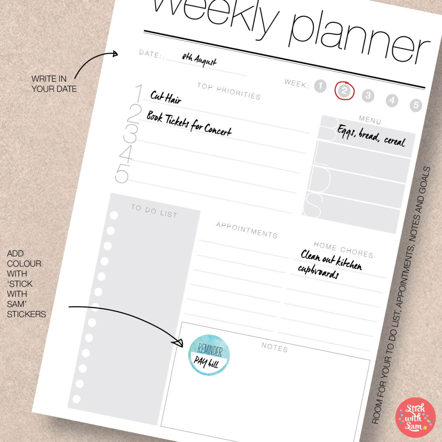 WEEKLY Stationery Printable Page Instant Download Printable - Etsy ...