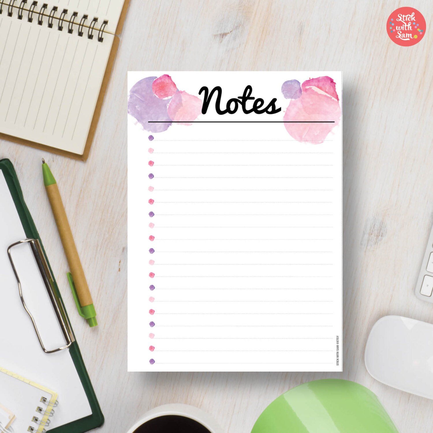 NOTES A5 Insert Printable Planner Insert Pink Watercolor | Etsy