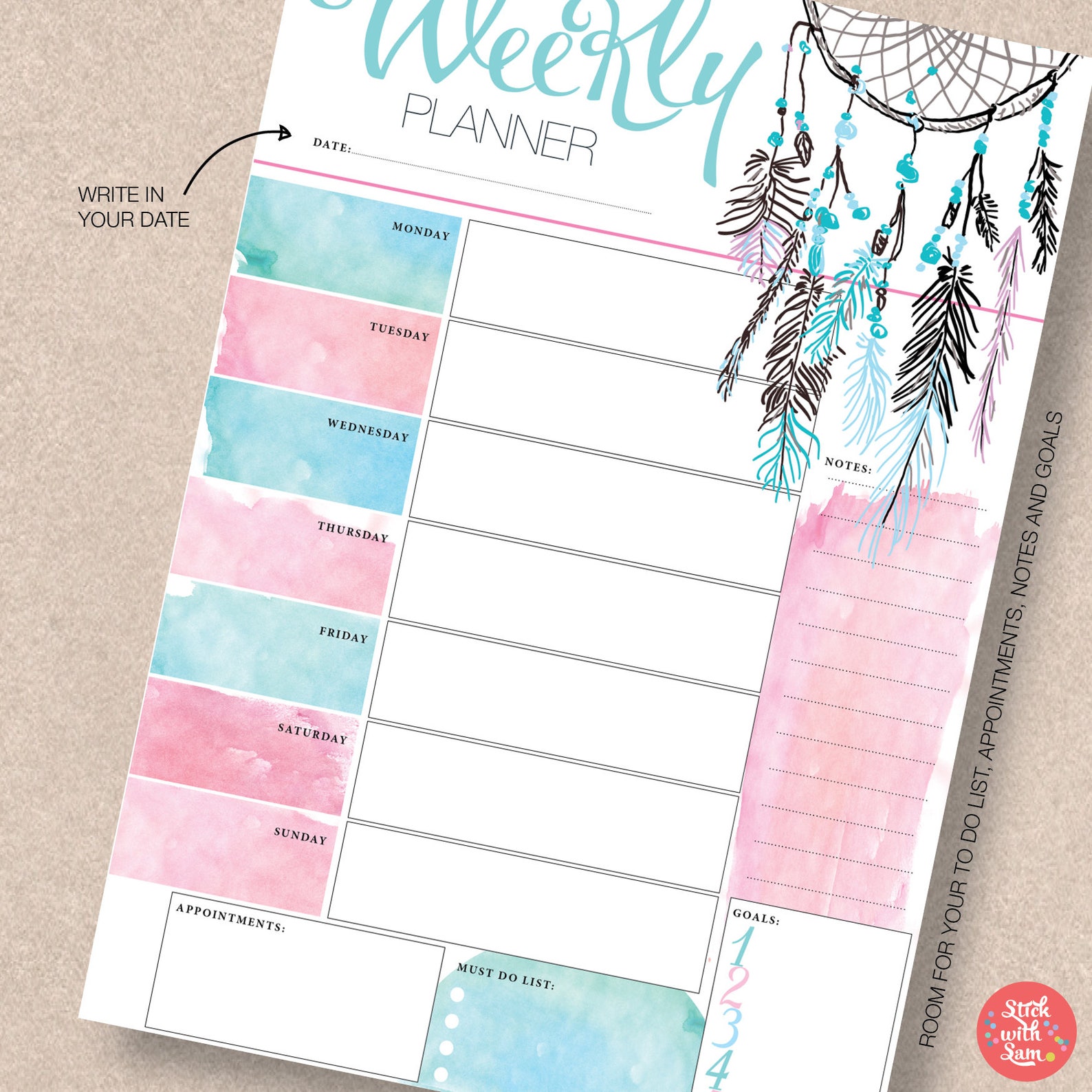 Boho Dream Catcher Printable Planner 5 Pack. Summer Trend Gift - Etsy