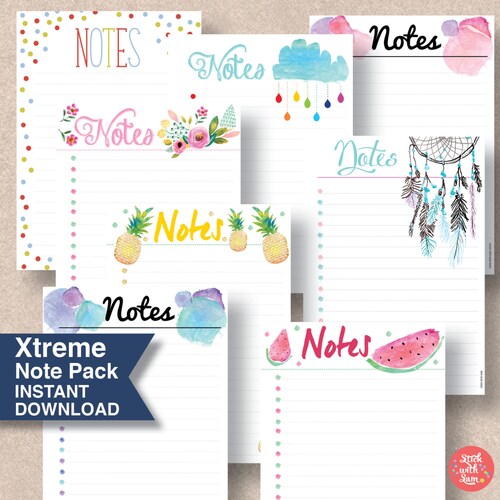 Notes Printable Planner Pack. Xtreme 8 Pack Write All Your - Etsy