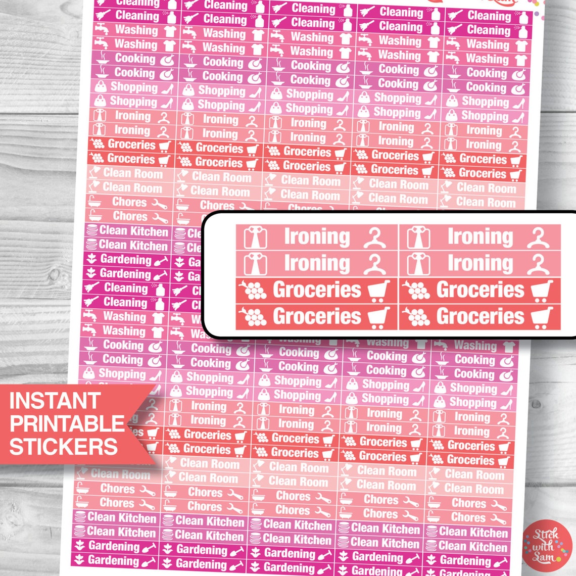 Home Instant Printable Household Stickers Pink Diary - Etsy