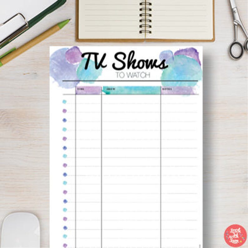 TV SHOWS Printable Planner. Television shows to watch | Etsy