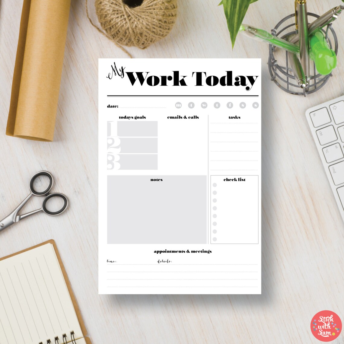 WORK TODAY Insert Planner Instant Download Printable. Simple | Etsy
