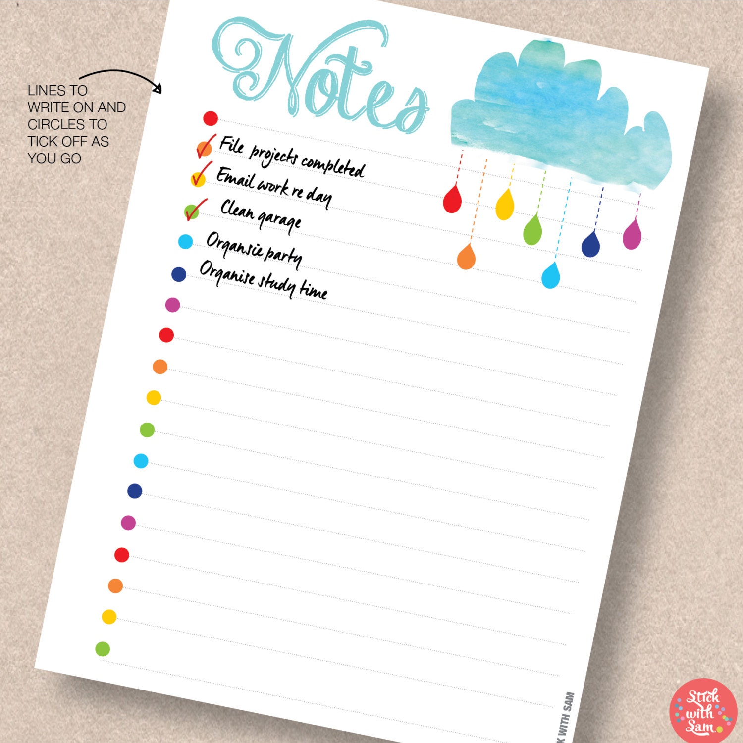 NOTES Raindrops and Cloud Printable Planner Notes. Journal | Etsy