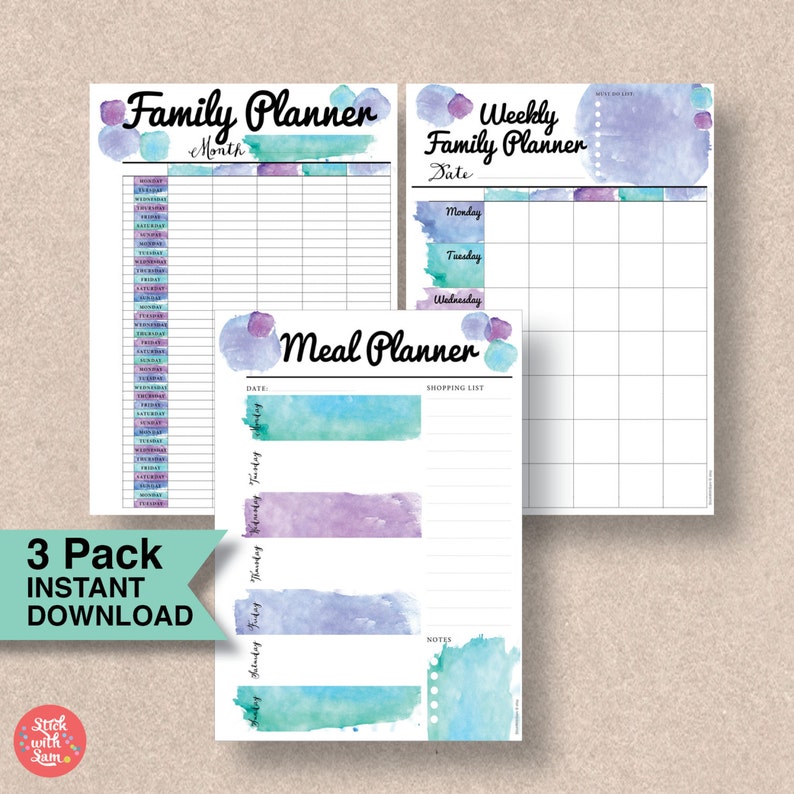 Printable Family Organizer Printable Family Meal Planner | Etsy