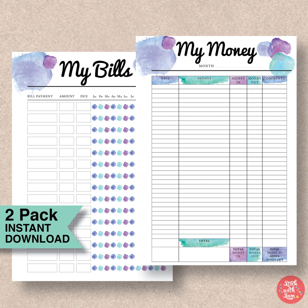 A4, A5, Letter & Half Size Printable Planners. Blue Money / Budget ...