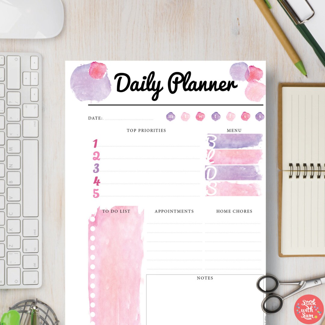 DAILY Printable Pink Planner. Monday Start. You Receive 4 Sizes: A4, A5 ...