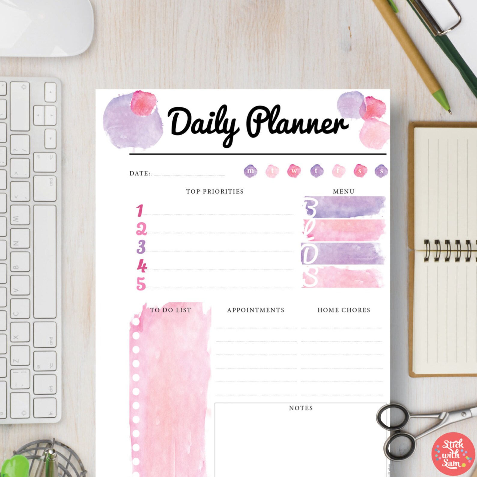 DAILY Printable Pink Planner. Monday Start. You Receive 4 | Etsy