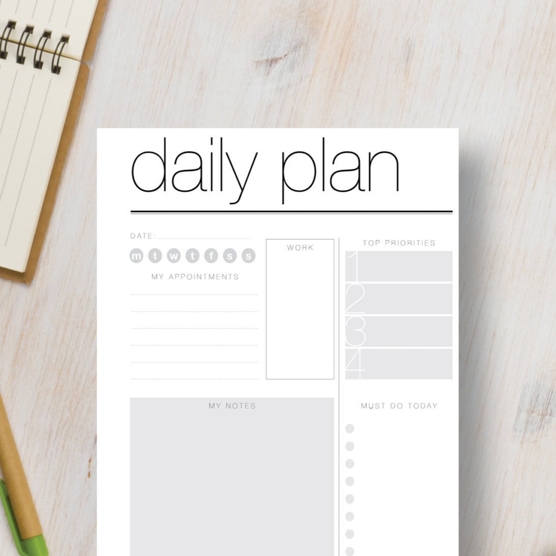 DAILY Insert Printable Planner Daily Portrait Page. Black & | Etsy