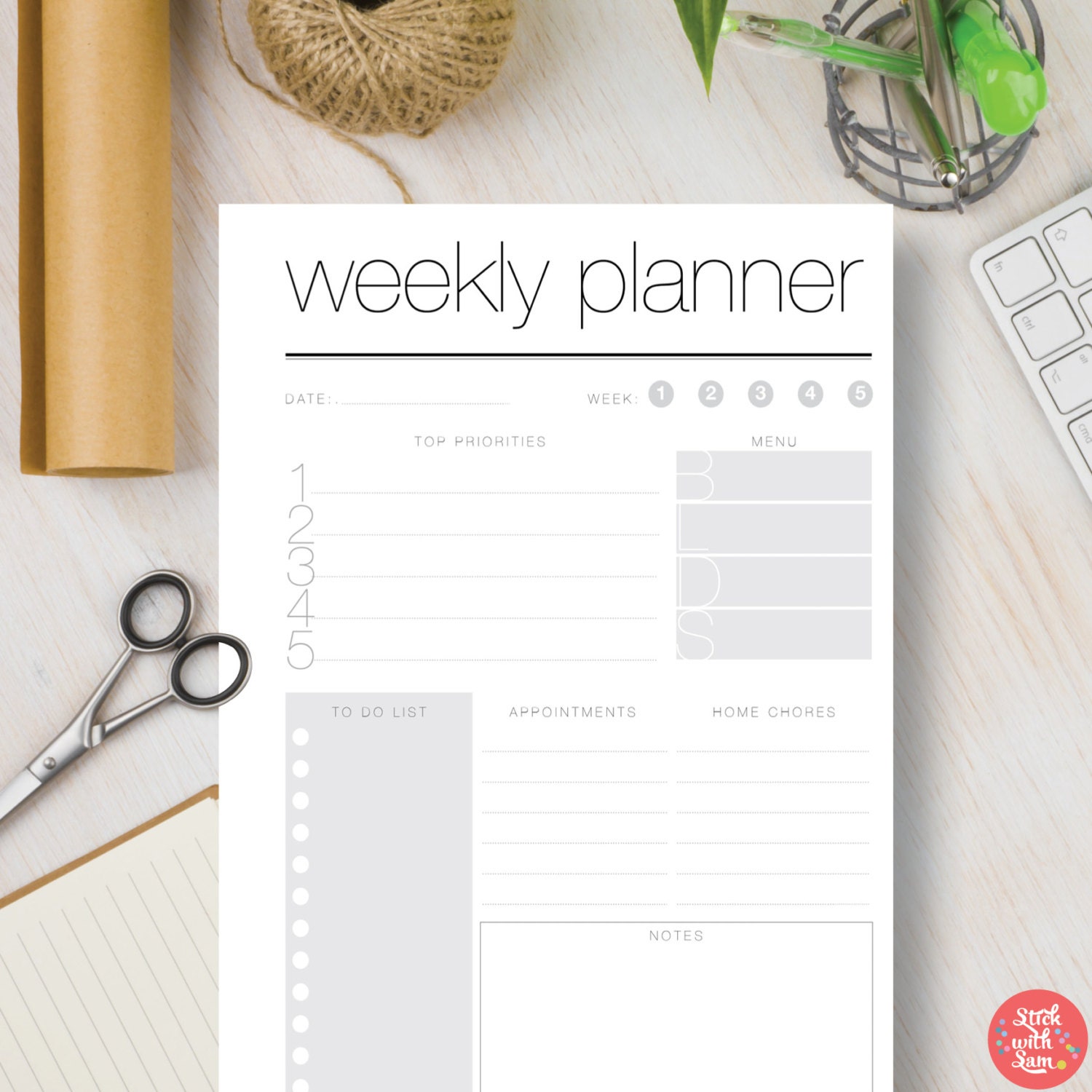 WEEKLY Stationery Printable Page Instant Download Printable | Etsy