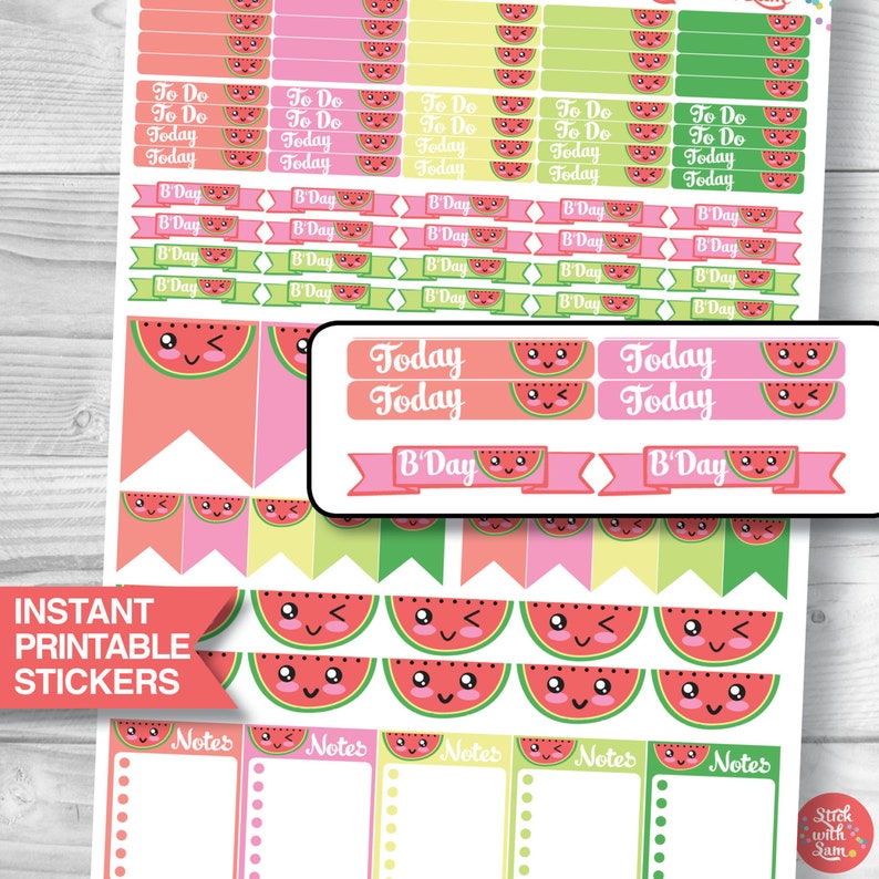 Printable Planner Stickers Watermelon. Header Half & Full | Etsy