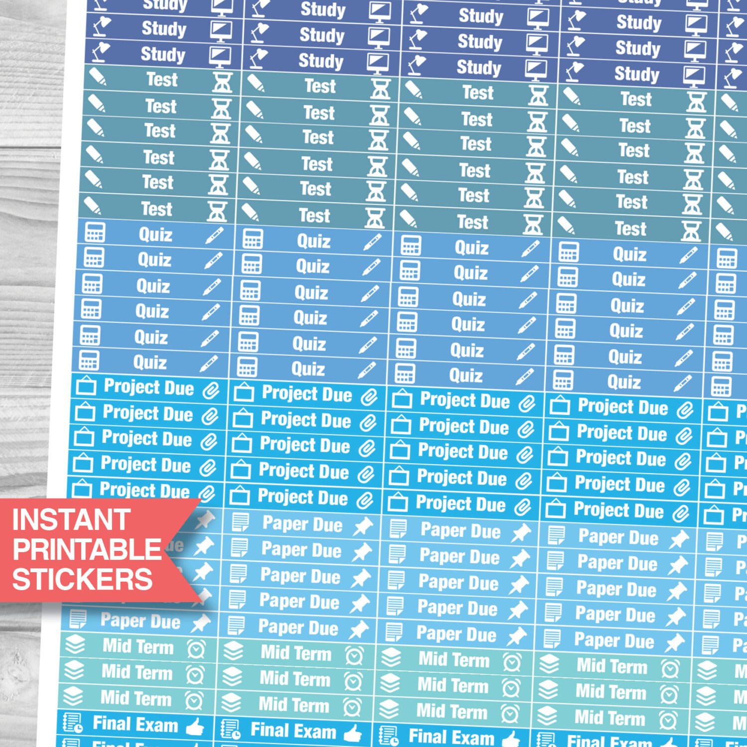 Printable Planner College Stickers for College or School. Blue - Etsy ...