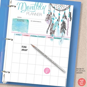 MONTHLY Dream Catcher A5 Planner Insert Page Boho Printable - Etsy