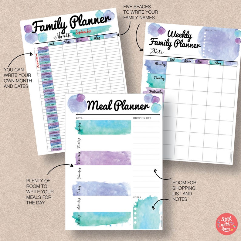 Printable Family Organizer Printable Family Meal Planner | Etsy