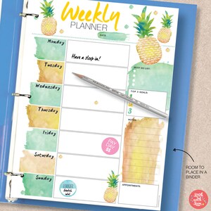 WEEKLY Pineapple Digital Instant Download. Printable Weekly Planner ...