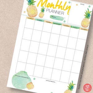 MONTHLY Sunday Start Printable Planner. Goal and Success Planner ...