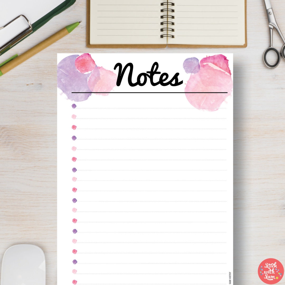 NOTES A5 Insert Printable Planner Insert Pink Watercolor - Etsy Australia