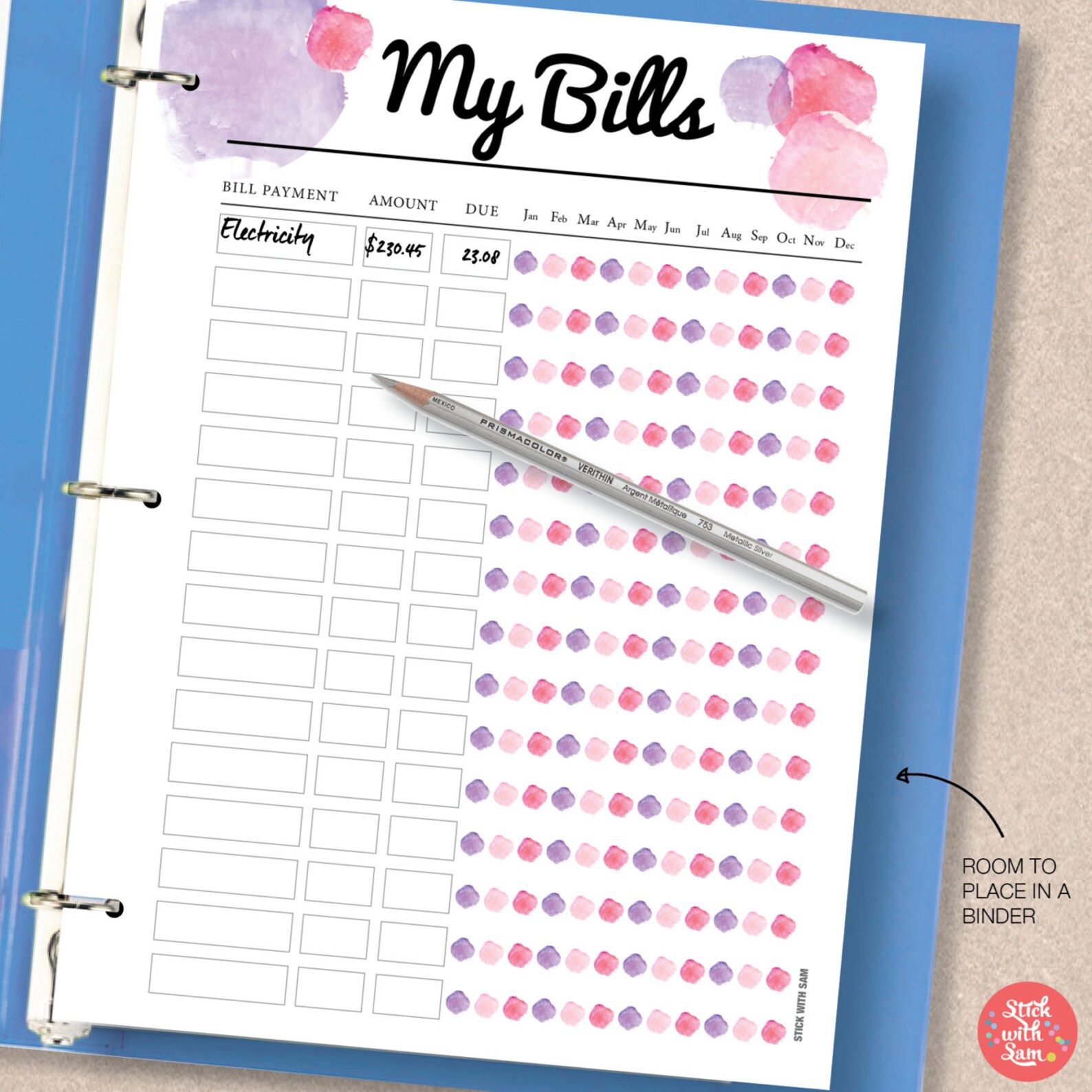 MONEY Bills Planner Printable Includes A5. Pink Watercolor - Etsy