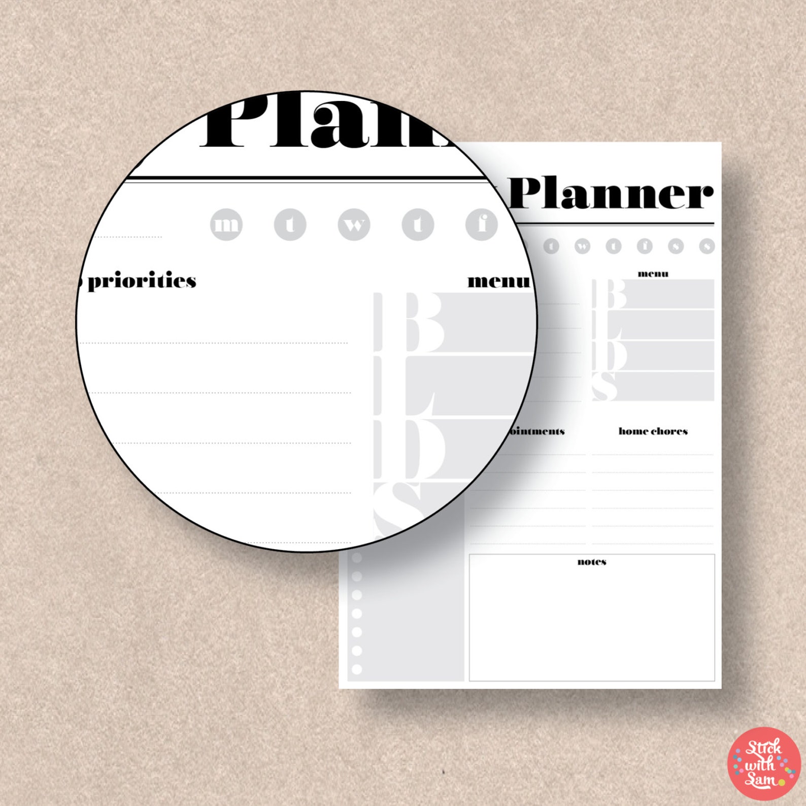 DAILY Instant Download Printable Planner Portrait Page Black | Etsy
