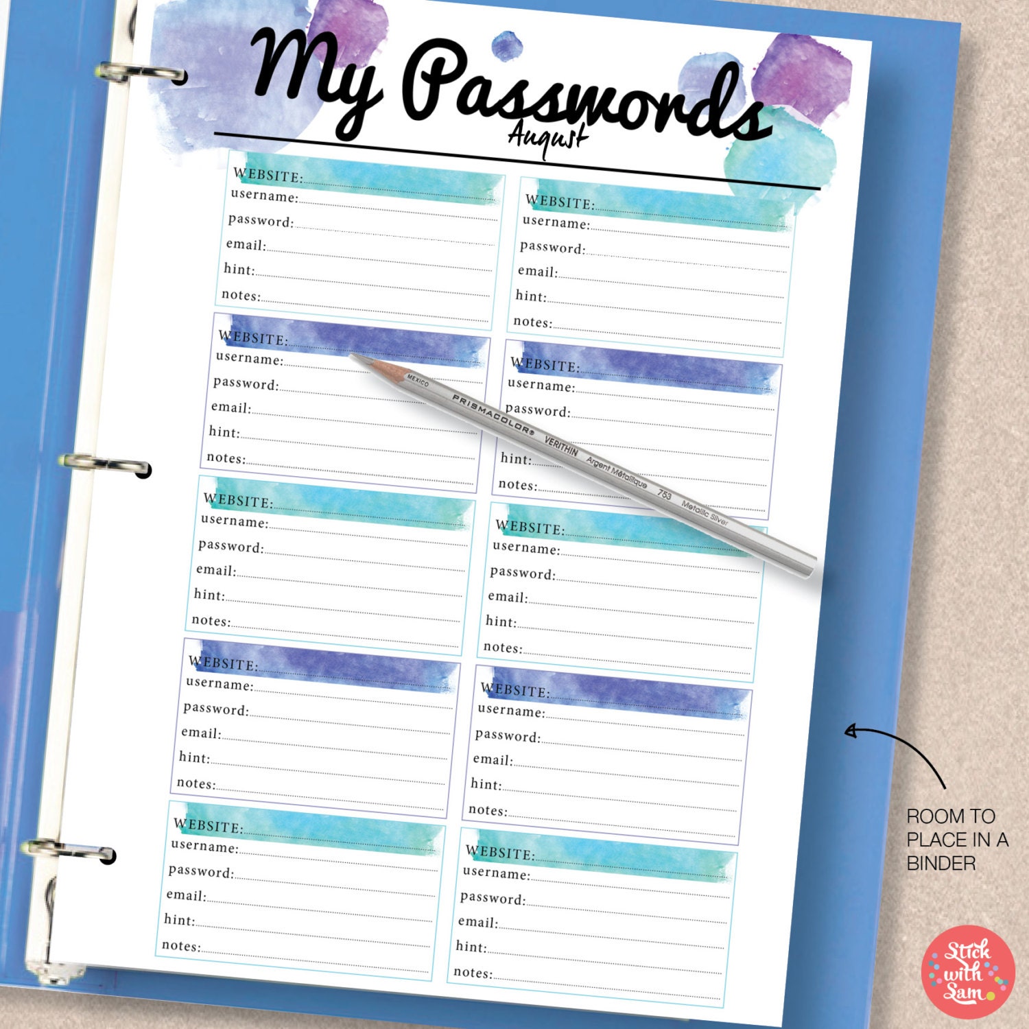 PASSWORD Planner Insert. Blue Password Printable Planner | Etsy
