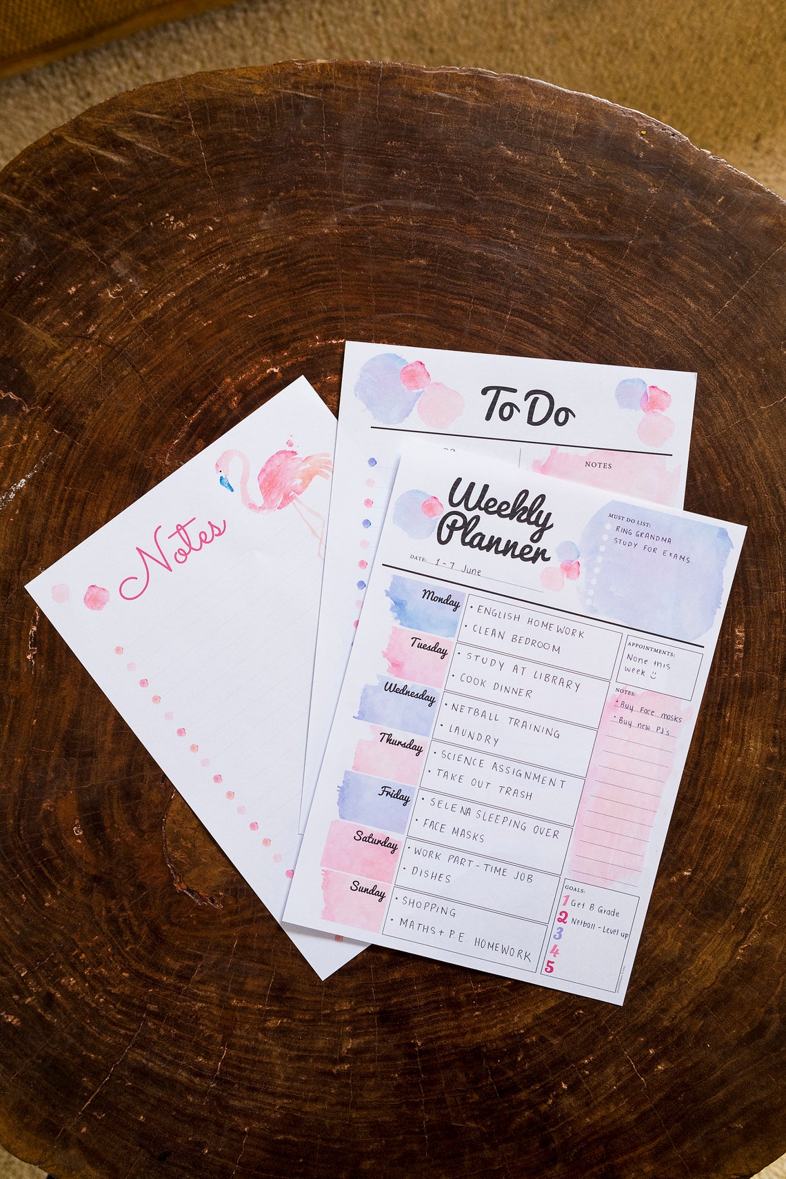 WEEKLY Watercolor Printable Planner Portrait Page Pink | Etsy