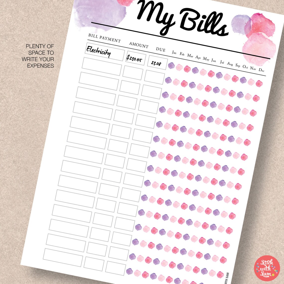 MONEY Bills Planner Printable Includes A5. Pink Watercolor - Etsy