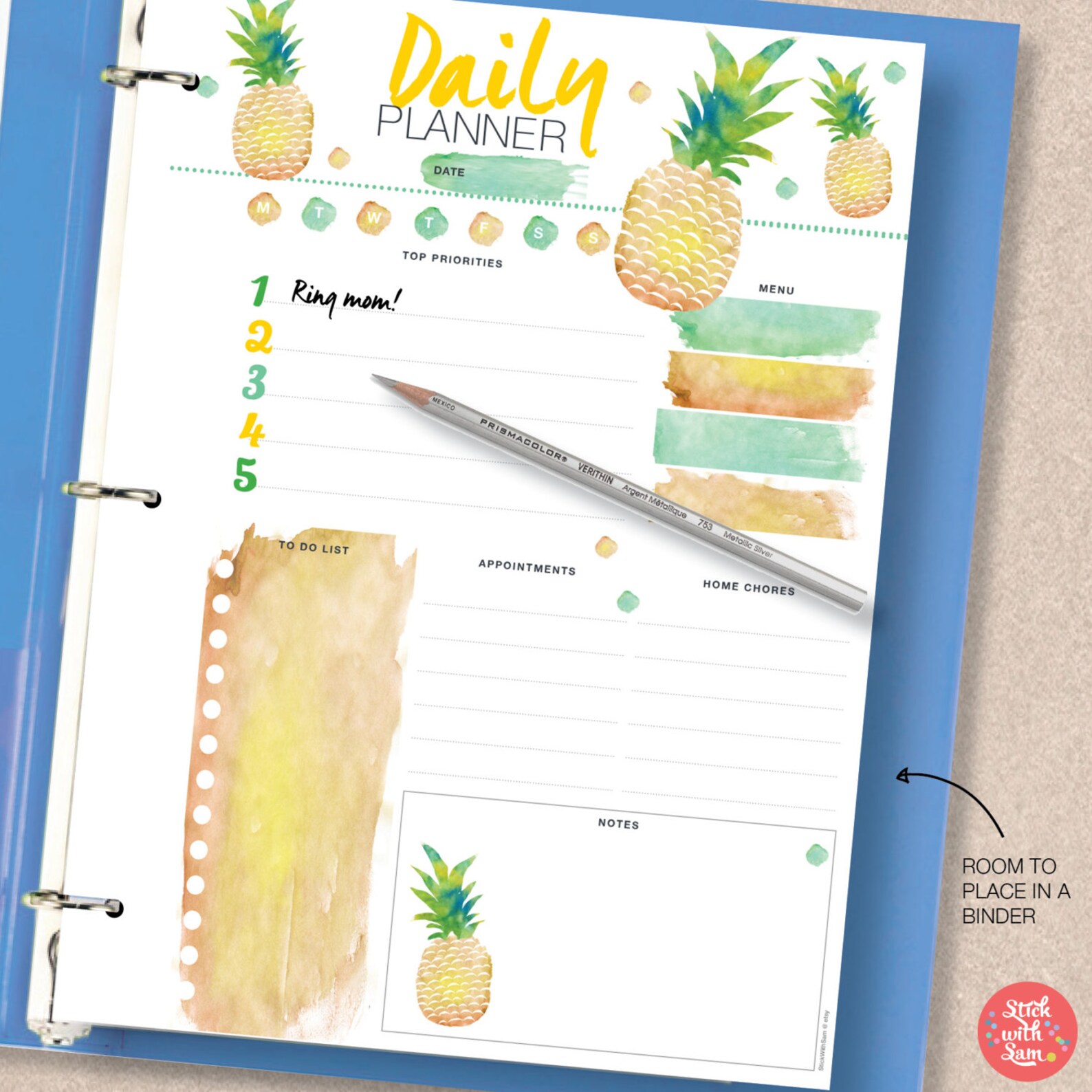 DAILY Printable Pineapple Planner. Monday Start. You Receive 4 | Etsy