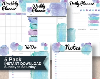 Printable Planner Inserts. 5 Pack includes A4 A5 Letter