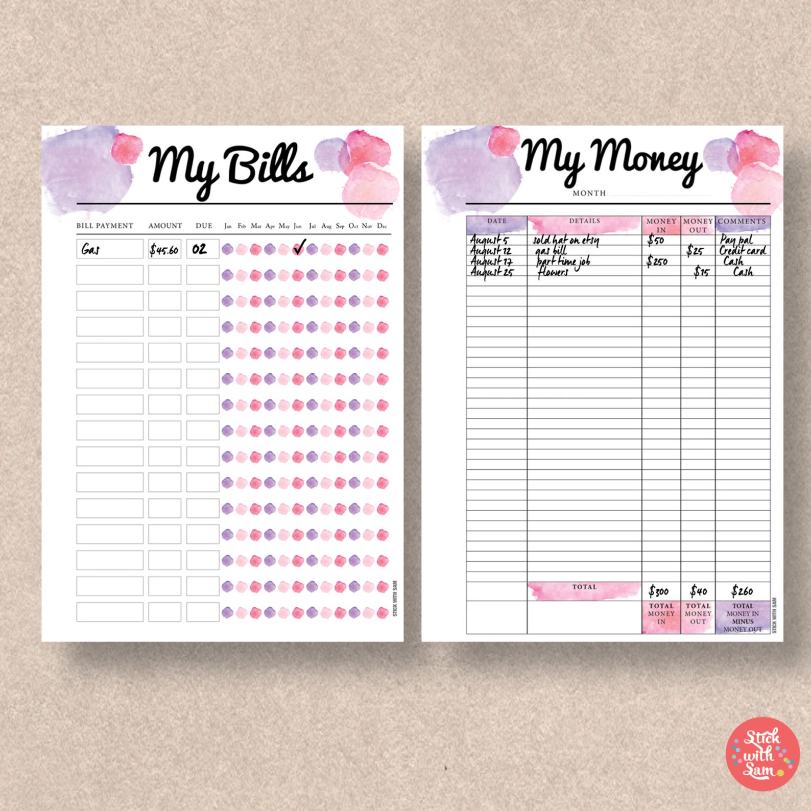 Money Printable Planner Pack. Instant Printable. 2 Pink | Etsy