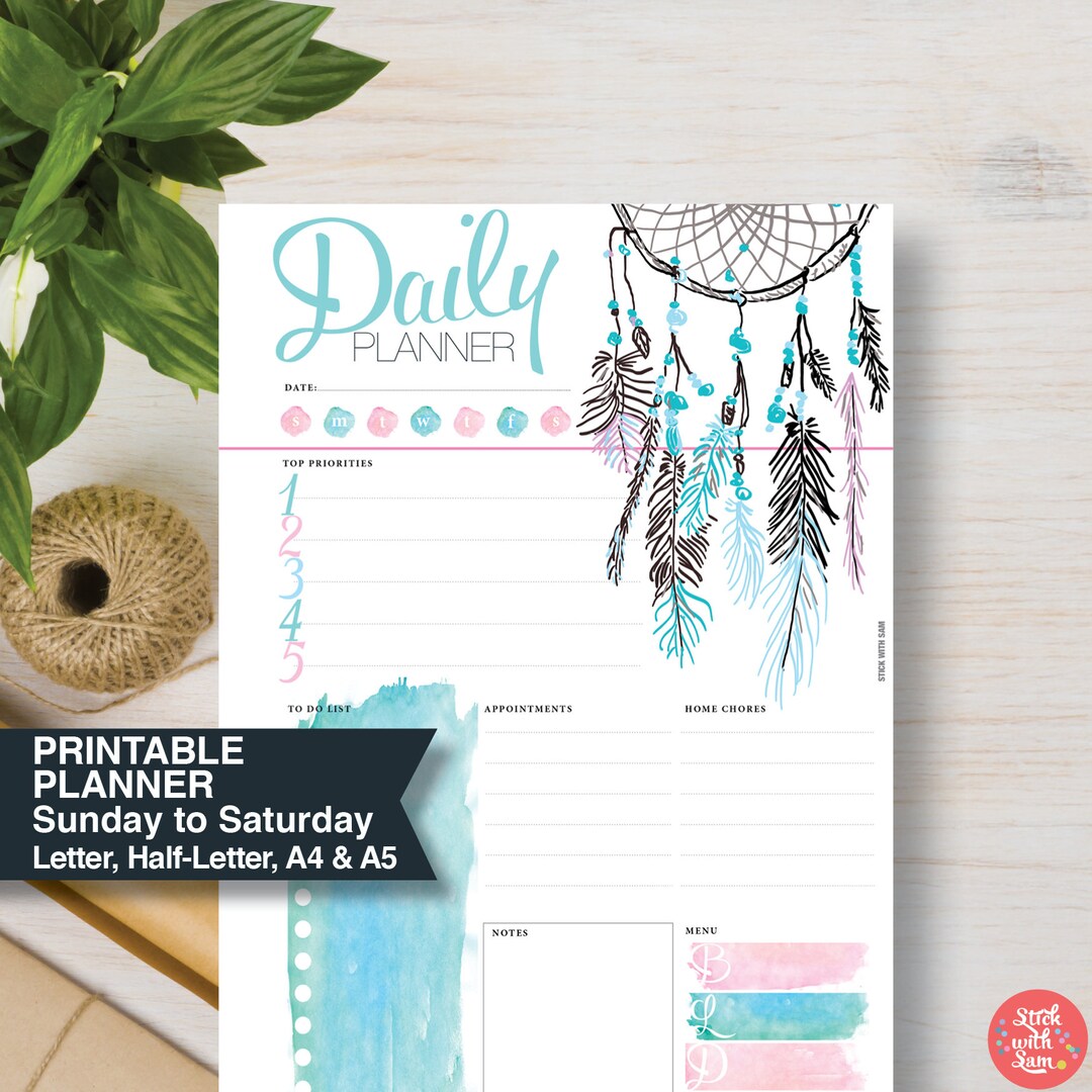 DAILY Planner Binder. Daily Printable Checklist. Dream Catcher Template ...