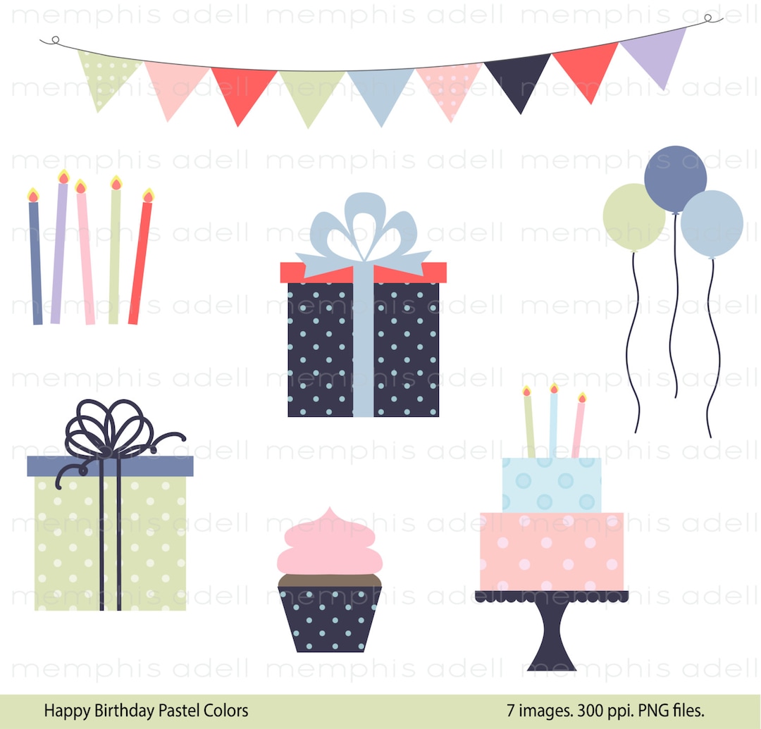 Happy Birthday Digital Image / Digital Clip Art in Pastel Colors for ...