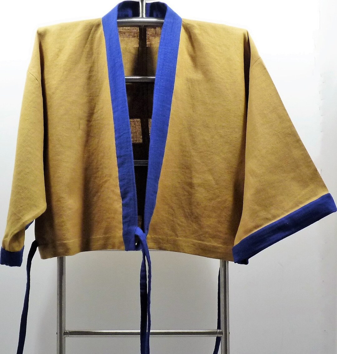 Unisex Green and Purple Linen Japanese 'hippari' Short Jacket With Long ...